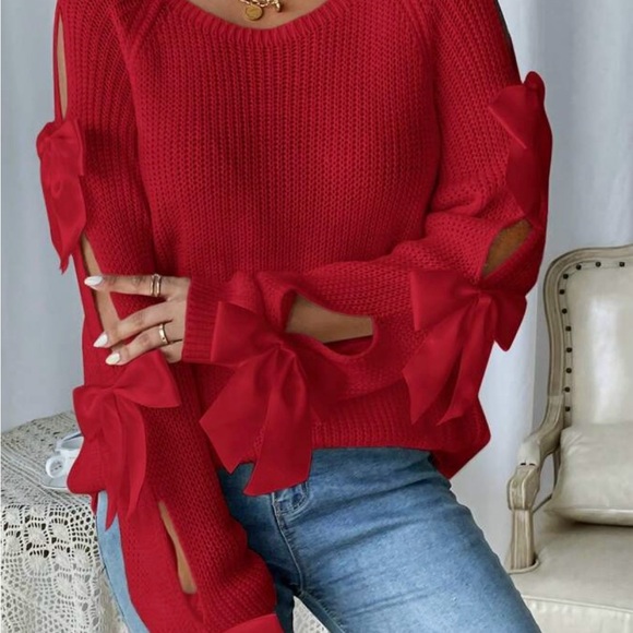 Sweaters | Elegant Red Sweater With Bow Details | Poshmark